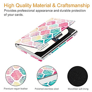 Fintie Business Card Holder, Premium Vegan Leather Coated Stainless Steel Professional Slim Name Card Case Organizer for Men & Women (Moroccan Love)