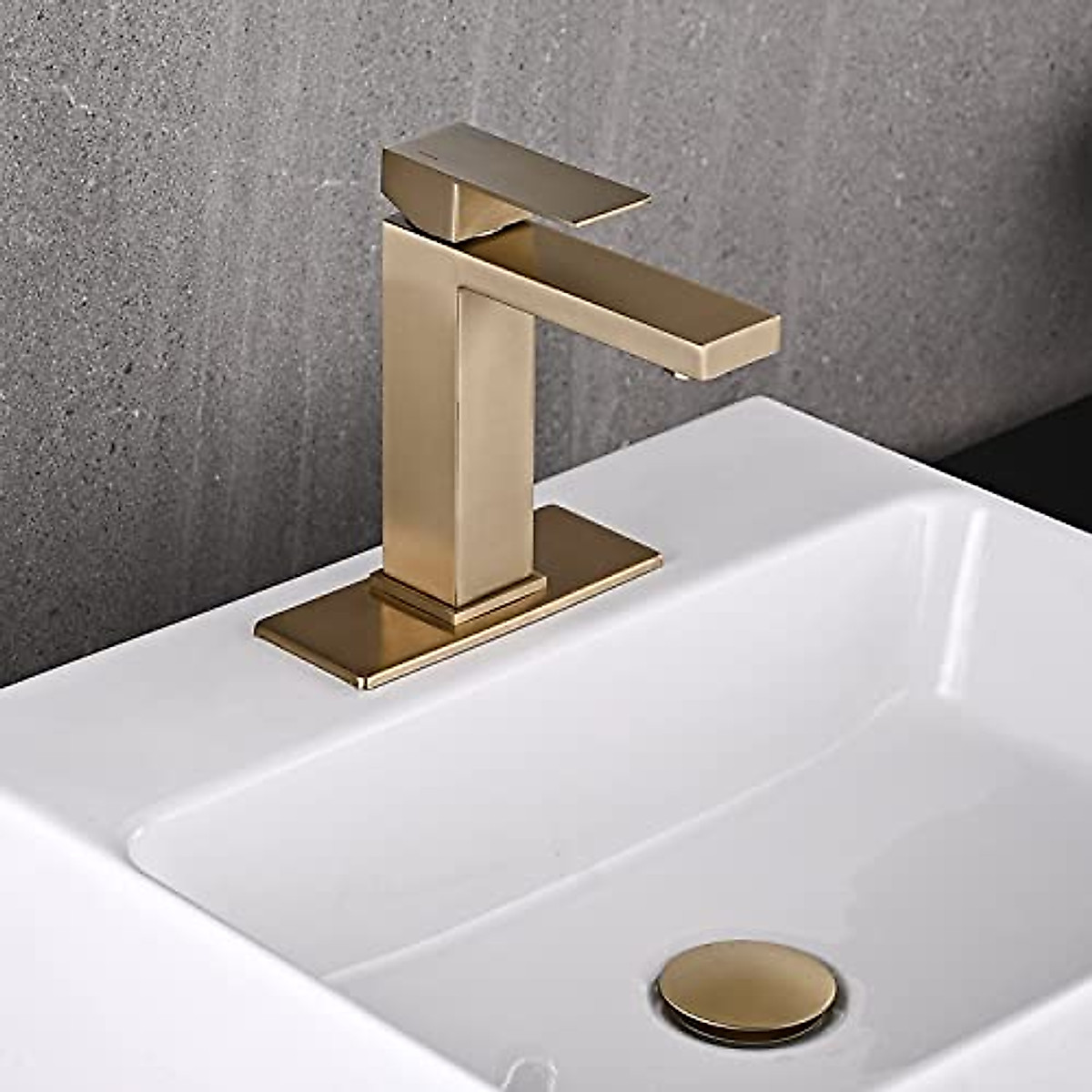 AVSIILE Brushed Gold Bathroom Faucet, Golden Single Hole Vanity Bath Faucet, Single Handle Modern Stainless Steel Bathroom Faucets for Sink 1 Hole with Pop Up Drain Stopper & Water Supply Hoses