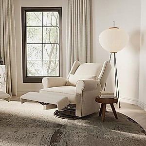 FansaFurn Recliner Comfy Upholstered Glider Lumbar Pillow and Footrest, Swivel Rocking Chair for Living Room, Beige