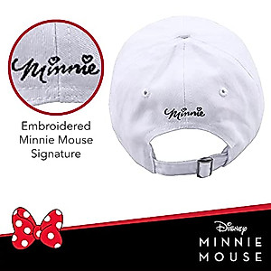 Disney Minnie Mouse Bows Embroidered Cotton Adjustable Dad Hat with Curved Brim, White, One Size