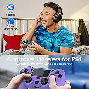 2 Pack Wireless Controller for Playstation 4, Qyszy88 Wireless Controller for Sony PS4/Pro/Slim/, with Double Shock/Stereo Headset Jack/Touch Pad/Six-axis Motion Control，Great Gamepad Gift (Blue+Purple)
