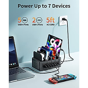 100W USB C Charging Station for Multiple Devices, Nexwell 7-Ports Smart USB Charging Docking Organizer Compatible with MacBook Air, iPhone, iPads, Samsung, Android Phone and Tablets (Cables Included)