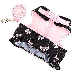 SELMAI Bow Tie Dog Harness for Small Dogs Ruffles Design Cat Harness and Leash for Walking Adjustable Soft Padded for Puppies Boys Girls Kitten Jacket Easy on Spring Autumn XS