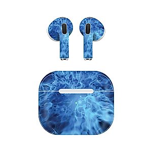 MightySkins Skin Compatible with Apple AirPods (3rd Generation) - Blue Mystic Flames | Protective, Durable, and Unique Vinyl Decal wrap Cover | Easy to Apply and Change Styles | Made in The USA