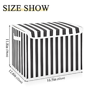 Kigai Storage Basket Black and White Stripes Storage Boxes with Lids and Handle, Large Storage Cube Bin Collapsible for Shelves Closet Bedroom Living Room, 16.5x12.6x11.8 In