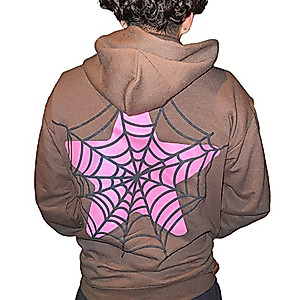 ZJLJAYCHOU Women's Men's Y2k Hoodie Spider Web Graphic Print Sweatshirt Gothic Oversized Jackets (Brown, XL)
