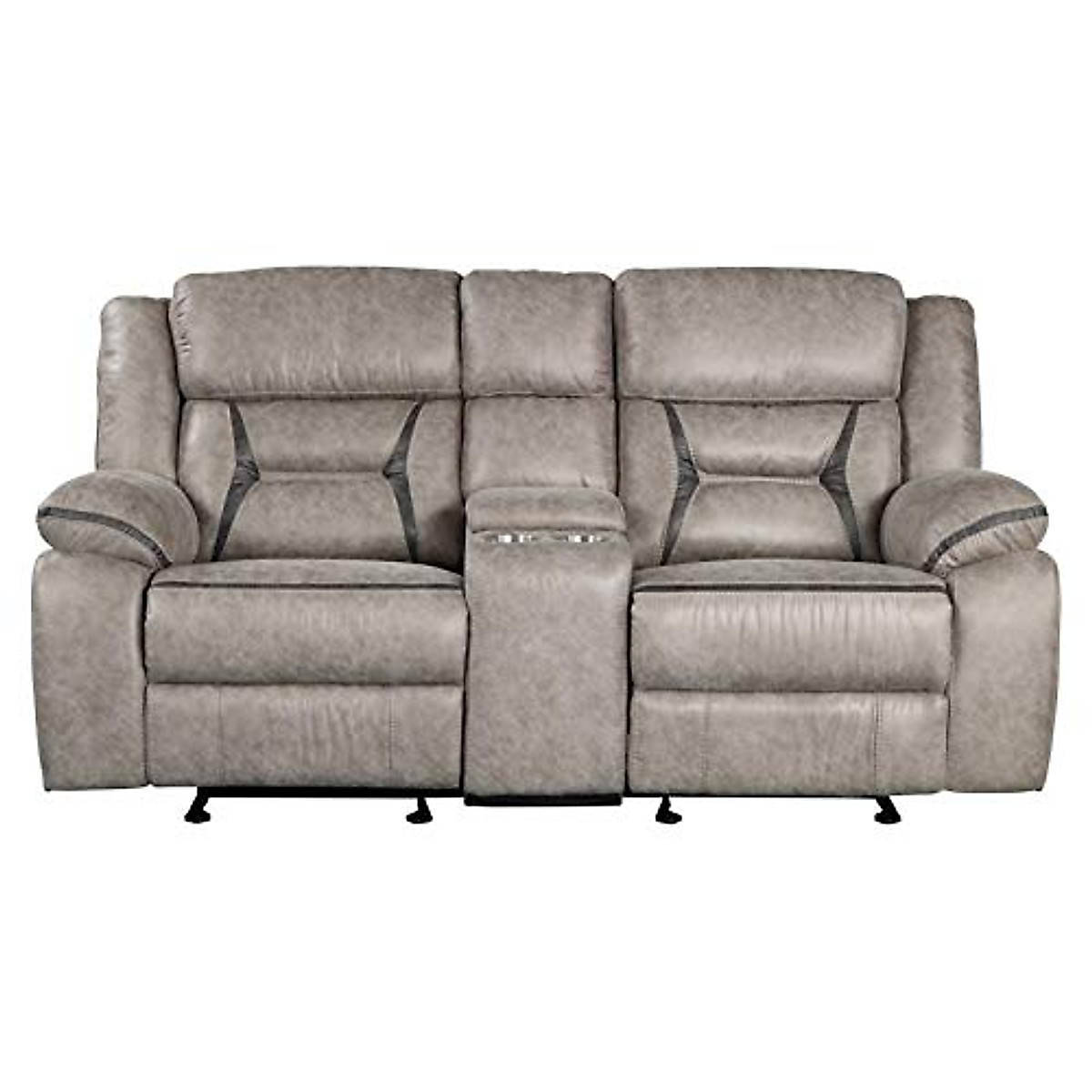 Roundhill Furniture Elkton Manual Motion Reclining Sofa and Loveseat with Storage Console, Taupe
