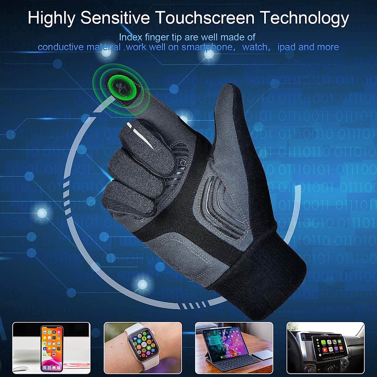 Souke Sports Winter Cycling Gloves Men Women, Touch Screen Padded Bike Glove Water Resistant Windproof Warm Anti-Slip for Running, Biking, Workout(Grey, Large)