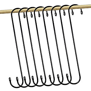 HiGift 8 Pack 12 Inches Extension S Hooks for Hanging Plant Basket Outdoor Bird Feeder House, Heavy Duty Long S Shaped Hook for Kitchen Pots and Pans, Patio Decoration, Towels, Clothes, Black
