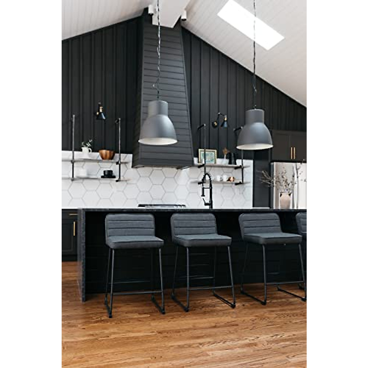 Signature Design by Ashley Nerison 26" Modern Upholstered Counter Height Bar Stool, 2 Count, Dark Gray