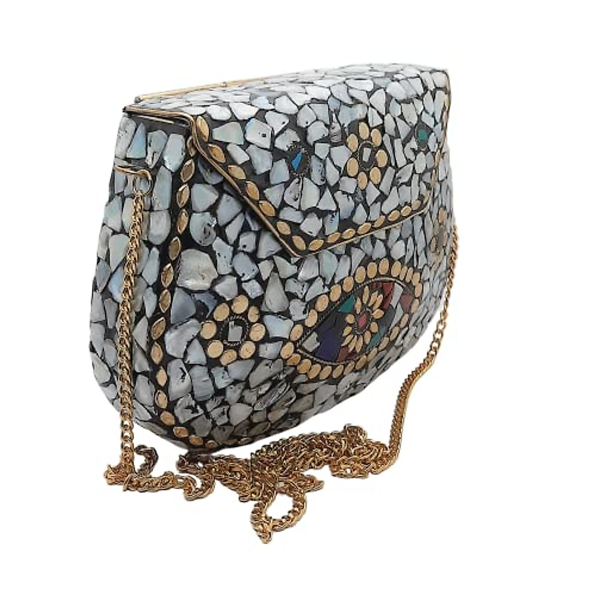 Trend Overseas Ethnic Indian Handmade Sea Shell Stone Chip Bag