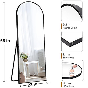 MEETDH Full Length Body Mirror, Arched Long Mirror, Black Body Mirror for floor & Wall, Large Metal Wall Mirror 65x22 inch, Tall Dressing Mirror for Bedroom, Living Room
