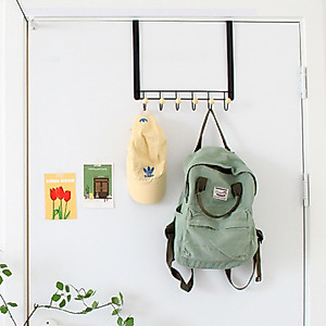 GOODSDECO Over The Door Hooks - 6 Hooks, Heavy Duty Over The Door Coat Towel Hat Scarf Rack Hanger, Wooden Door Hooks, Behind Back of Door (Black)