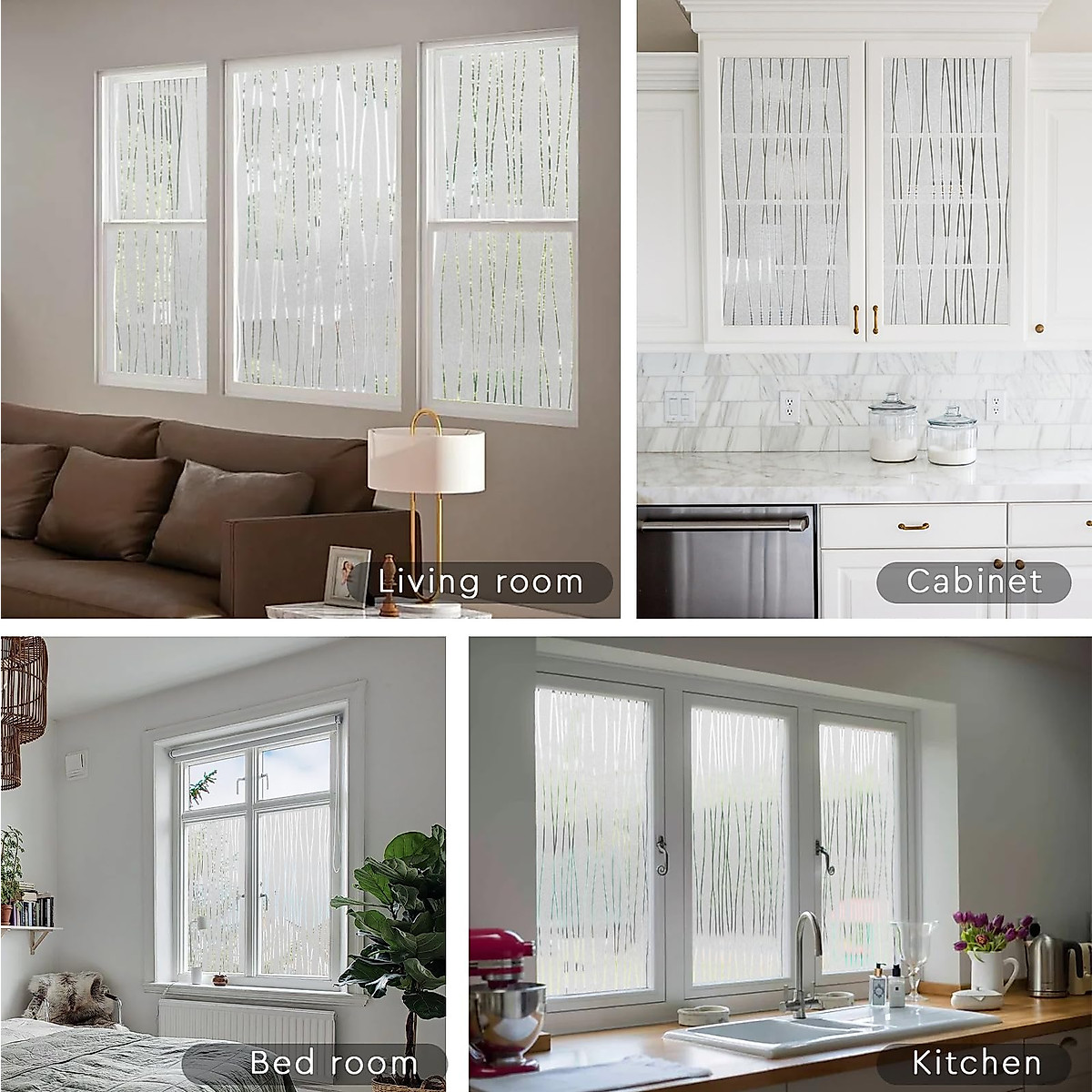 NINETREX Window Privacy Film Frosted Glass Window Film Sticker Decorative Coverings Non-Adhesive Heat Anti-UV for Home Office Living Room,Stripe Patterns，17.5 x 78.7Inches