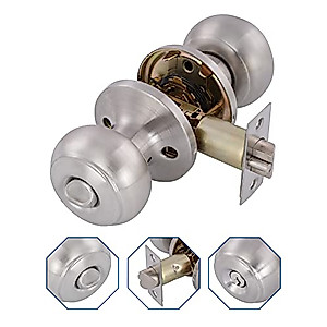 GITRANG (3 Pack Door Knobs Interior Keyed Difference Entry Front Bedroom Doorknobs with Lock Flat Ball Handle Lock Sets in Satin Nickel