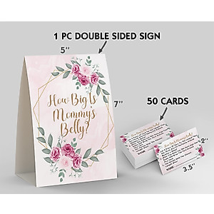 Baby Shower Games - Measure Mommy's Belly Game, How Big is Mommy's Belly, Mommys Belly Size Game, Includes a 5x7 Standing Sign and 50 2x3.5 Advice Cards(niu-k013)