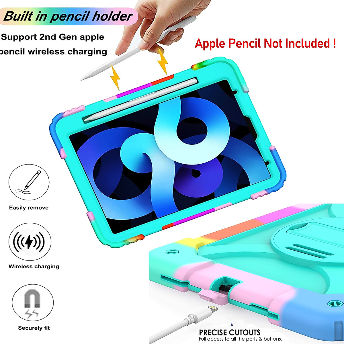 LTROP Case for iPad Air 5th/4th Generation 10.9 Inch(2022/2020),iPad Air 5/4 Case, iPad Pro 11 Case 2021/2020/2018,Pencil Holder/Swivel Stand/Shoulder Hand Strap Case for iPad 10.9 & Pro 11, Aqua Teal