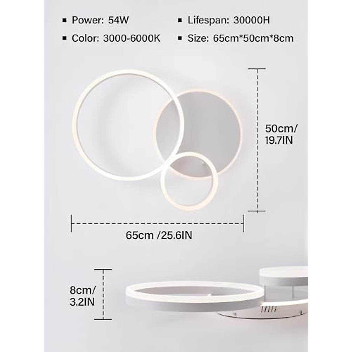 KAUCQI Dimmable Lighting Fixtures Ceiling, Modern Ceiling Light of 3000K-6000K with Remote Control, Led Lights 54W 5400lm for Living Room, Kitchen, Hallway Lamparas de Techo Modernas