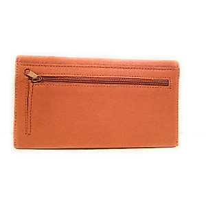 Embroidered Soft Genuine Leather Ladies Trifold Clutch Wallet (Tan, Horse Head)