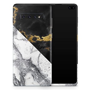 DesignSkinz White-Black Marble & Digital Gold Foil V1 Protective Vinyl Decal Wrap Skin Cover Compatible with The Samsung Galaxy S20 (Screen Trim & Back Glass Skin)