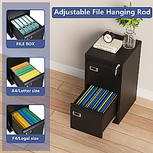 NODHM 2 Drawer File Cabinet with Lock, Metal Filing Cabinets, Vertical Small Filing Cabinet Steel Lockable Storage Cabinets for Home Office to Organization Hanging Letter/Legal/F4/A4