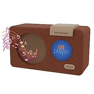 SMPL Music Player with Lifter for Seniors - Audiobooks + MP3 Player Sound, Durable Wooden Enclosure, Retro Look, 4GB USB with 40 Nostalgic Hits - Live Support (Brown)