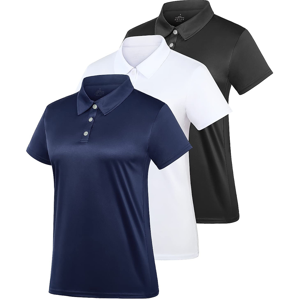 Women's Polo Tee Dry Fit Golf Shirt Moisture Wicking Short Sleeve Sport Activewear Golf Polo Tops Collar with Buttons Workout Black/White/Navy L