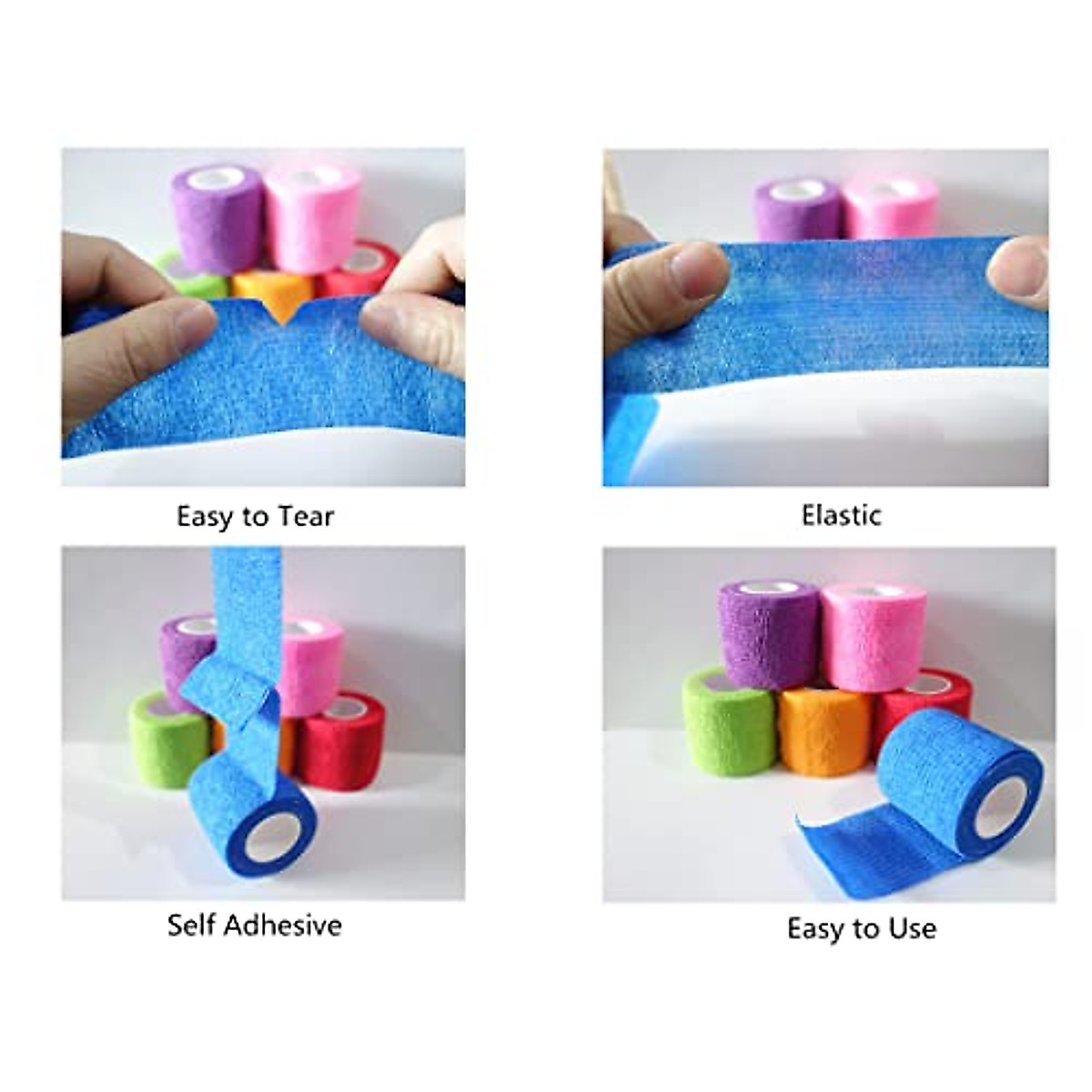 Transun Moo 6 Pack 2" x 5 Yards Self Adhesive Bandage Wrap Breathable Cohesive Vet Wrap for Pets, Elastic Self-Adherent Tape for Sports, Wrist, Ankle (Mixed Colors)