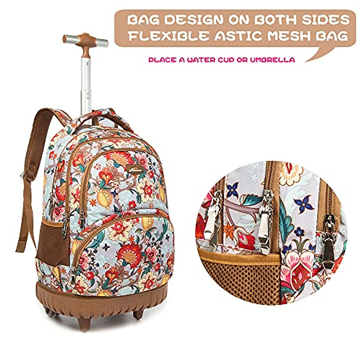 Jasminestar Rolling Backpack 18 inch Wheeled Kids Backpack with Lunch Bag and Pencil Case for Boys and Girls