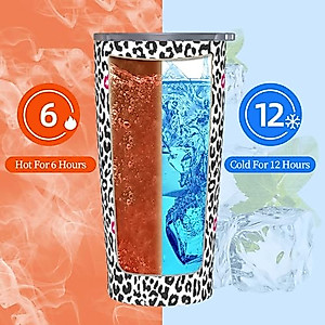 20oz Tumbler Classic Leopard Lipstick Double Wall Vacuum Insulated Coffee Mug with Lid and Metal Straw Brush Reusable Stainless Steel Water Bottle Travel Cup Gifts for Car Ice Drinks Hot Beverage