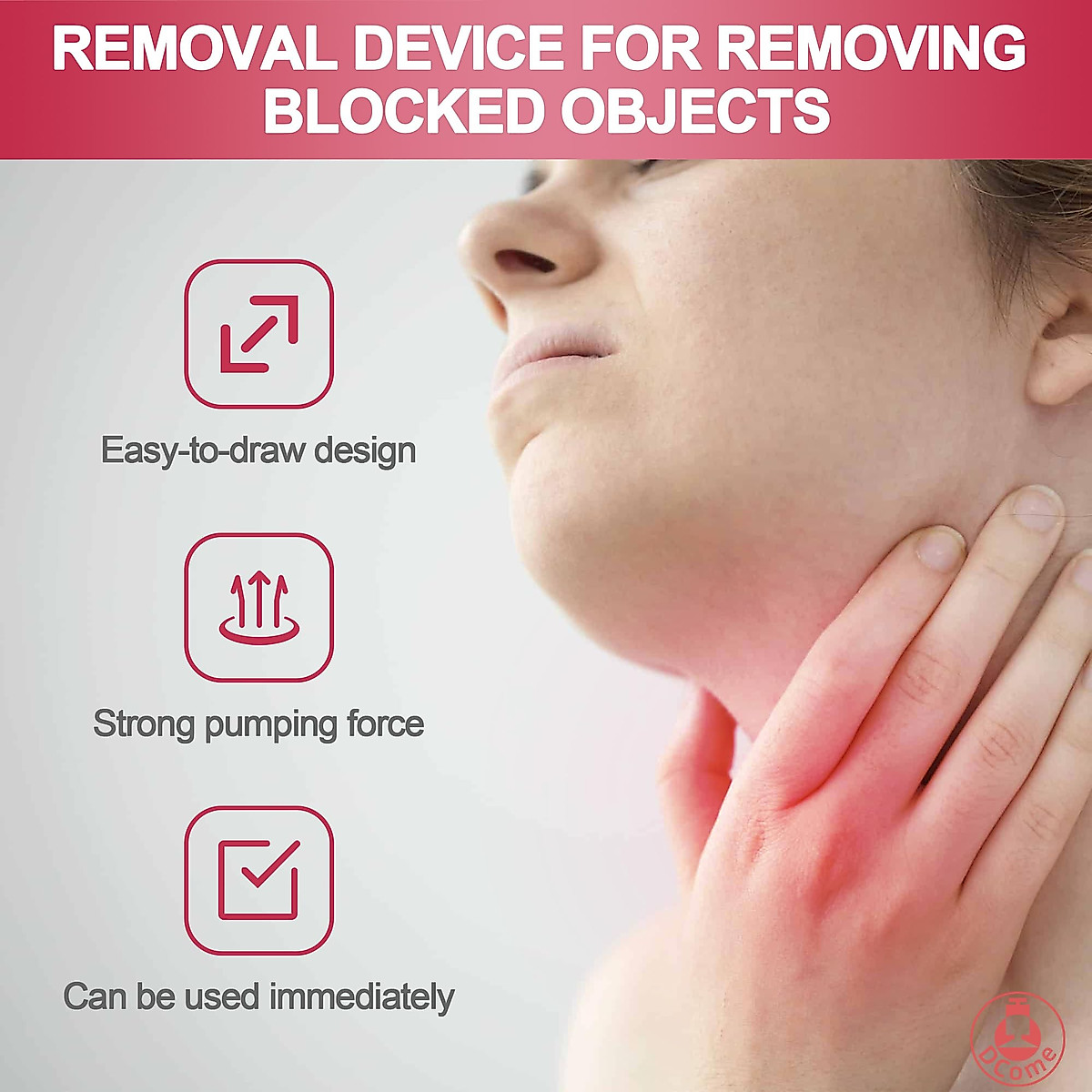 DCome Child & Adult Removal Suction Apparatus for Removing Blocked Objects, Effective & Portable Device with 4 Size Masks, Easy to Carry, Safe & Strong, Authorized US Patented Product