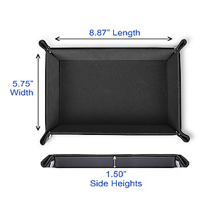 RNK Gaming Folding Dice Tray PU Leather and Black Velvet Rectangle for Dice Rolling Games Like DND d&d
