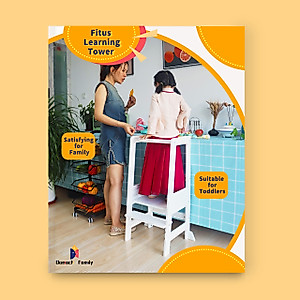 Damoch Family™ Kitchen Learning Stool Wooden Adjustable Height Kitchen Help Stool for Toddlers Patented Design (White)