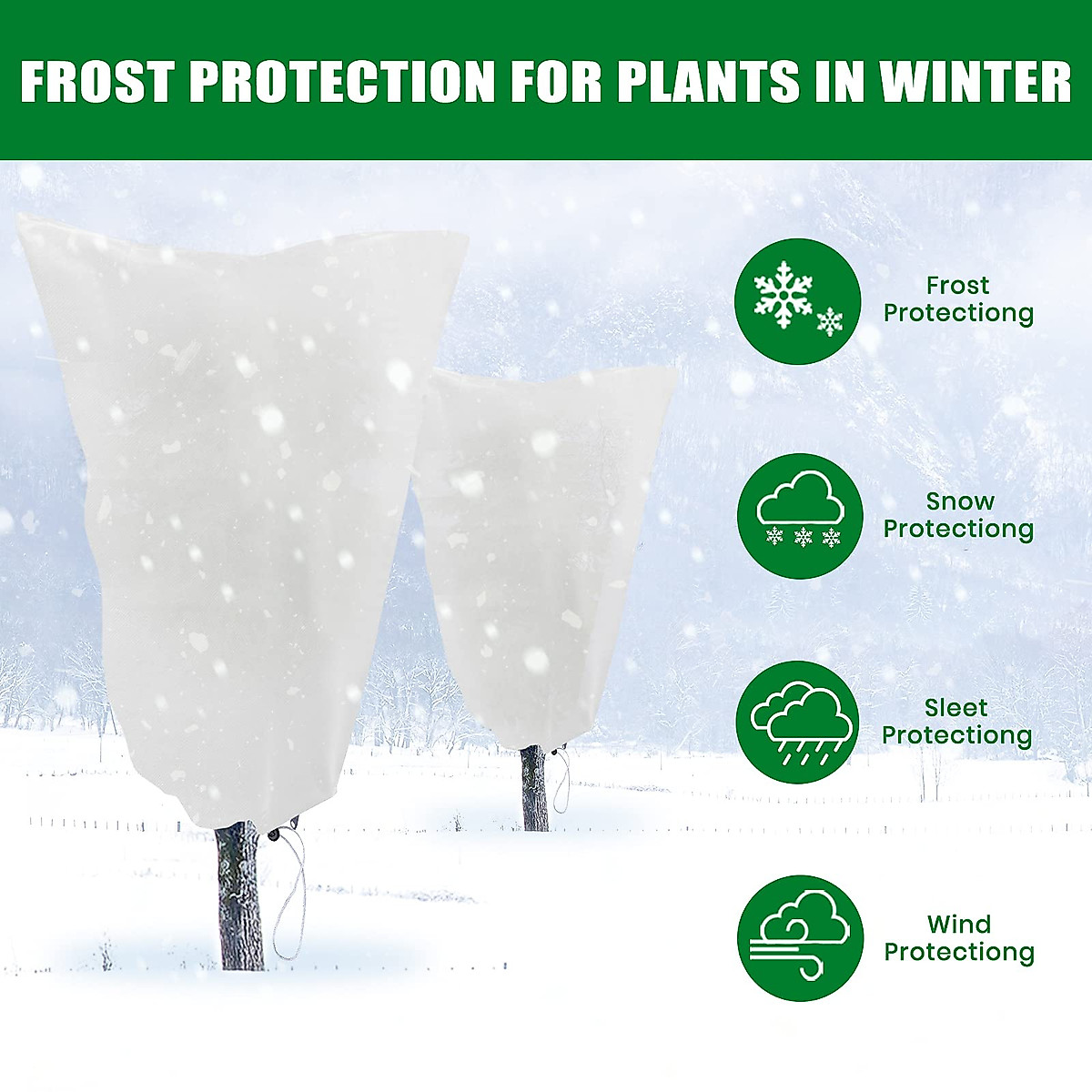 Plant Covers Freeze Protection 47" x 71" Large Tree Covers Frost Protection Blankets Reusable Plant Protector Drawstring Bags Anti-Freeze Shrub Cloth Blanket for Winter Cold Weather Outdoor w/Zipper