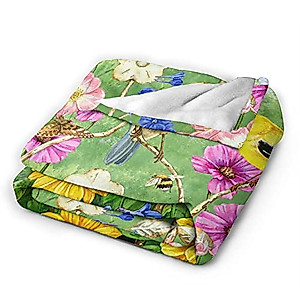 Perinsto Spring Summer Flowers Birds Throw Blanket Ultra Soft Warm All Season Rustic Sunflowers Floral Cardinal Decorative Fleece Blankets for Bed Chair Car Sofa Couch Bedroom 50"X40"