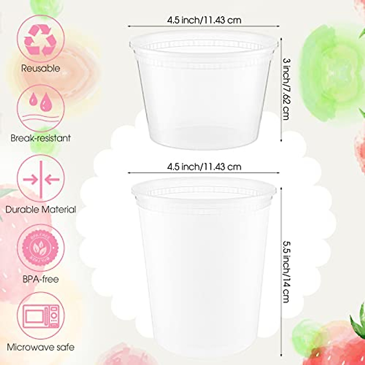 100 Sets 16 oz 32 oz Deli Containers with Lids Plastic Airtight Food Storage Containers Leakproof Disposable Take out Deli Cups Freezer Storage Containers for Food Soup, Microwave and Dishwasher Safe