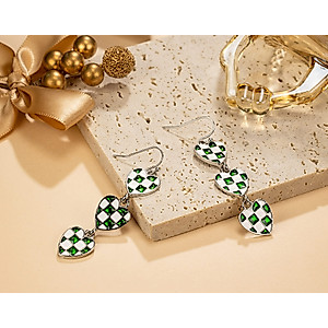 St Patricks day Decorations Green Interlocking Heart Earrings for Women, Good Luck Irish Party Jewelry