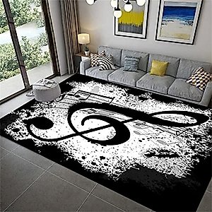 Black Lefu Large Strip Rug, 3D Music Theme Area Carpet, Non-Slip Mat Soft and Easy to Clean Suitable for Living Room Study Bedroom Dining Room5x3ft/90x150cm