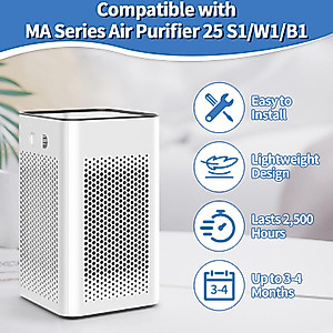 Trhretn MA-25 Replacement Filter for medify air Purifier Filter Replacement MA-25 S1/W1/B1 Series Filters Purifier H13 TURE HEAP and Activated Carbon Filter 3 in 1 of Pre-Filter 4-Pack Filters