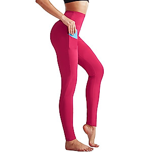 NELEUS 2 Pack Tummy Control High Waist Running Workout Leggings,9017,Red,Rose Red,US L,EU XL