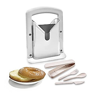 CZBCQ Bagel Slicer, Bagel Cutter,Home Bread Slicer with Cutlery, Kitchen Bread Slicing Gadget, Stainless Steel, White, 17.5x9.5x22.5cm