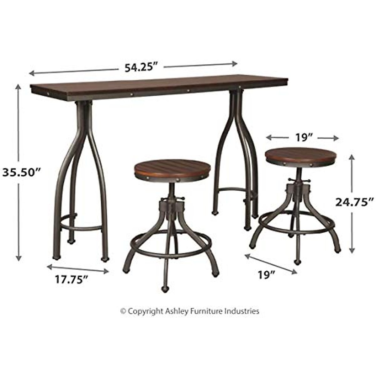 Signature Design by Ashley Odium Urban Counter Height Dining Table Set with 2 Bar Stools, Gray