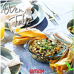 Simax Clear Glass Casserole Dish, Glass Round Casserole Dish with Lid and Handles, Covered Bowl for Cooking, Baking, Serving, Microwave, Dishwasher, and Oven Safe Cookware, 1 Quart