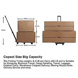 LEMONDA 6 Wheels Folding Hand Truck with 2 Elastic Ropes,400lbs Heavy Duty Luggage Cart,Utility Dolly Platform Cart for Car House Office Luggage Moving