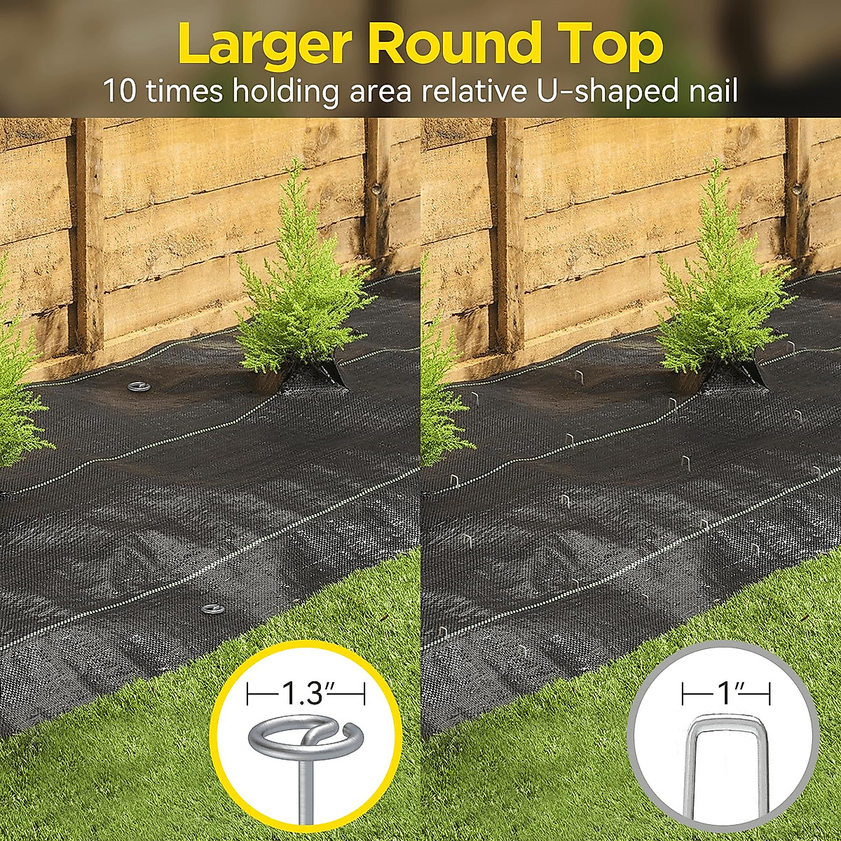 GZBEVITAR Landscape Fabric Pins, Thickened 8 Gauge Circle Top Landscape Pins, Not Easy to Bend 6 inch Galvanized Landscape Fabric Stakes, More Holding Power Garden Staples (80 Circle Top)