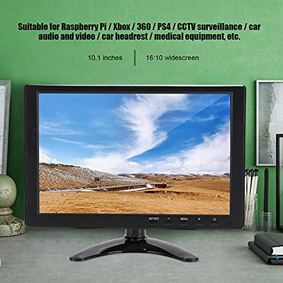 Heayzoki 10.1In Hd Pc Monitor, 1280X800 16:10 Gaming Monitor, Monitor Support/Vga/Input, LCD Screen Monitor, for/ / 360 /, Home Office Accessories