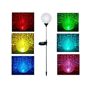 Solar 3.5" Clear Crackle Glass Ball, Multi-Color Color Changing LED Light, Garden Decor Stake Yard LED Light