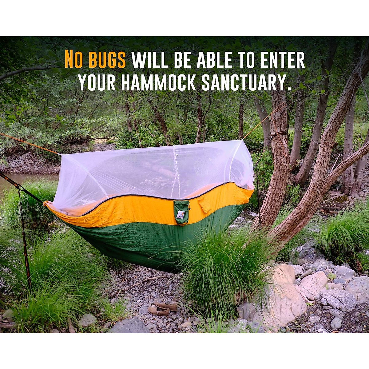 Ryno Tuff X-Large 2 Person Camping Hammock with Mosquito Net - Compact Double Hammock with Bug Net, Pocket, Tree Straps & Heavy Duty Carabiners - Parachute Grade Nylon Can Hold Over 600lbs of Weight
