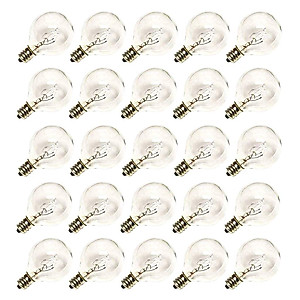 Romasaty G40 Replacement Bulbs,Globe Clear Screw Base Replacement Outdoor Light Bulbs,UL Listed for Indoor/Outdoor,1.5-Inch,5Watts/110V/E12 Base,25 Pack