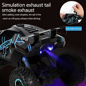 RC Cars Remote Control Car 1:16 4WD Off Road Rock Crawler, 2.4GHz All Terrain Monster Truck with Rear Fog Stream 5 LED Lighting Modes, 2 Battery for 60 Min Play, Toy Car Gift for Kids and Adults